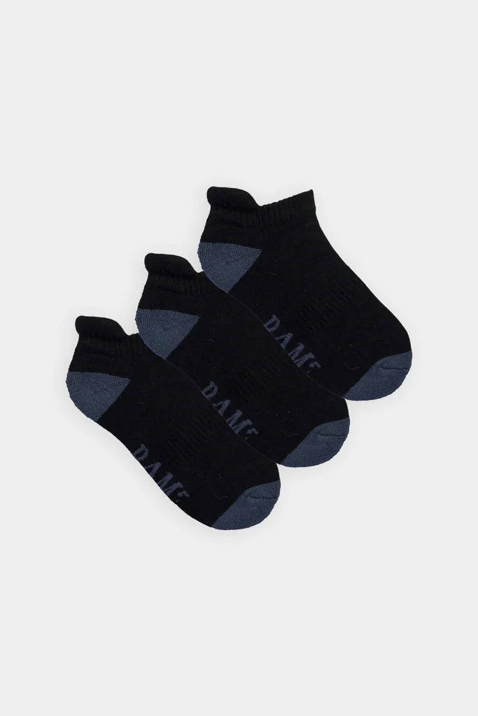 BAM Bamboo Contrast Trainer Socks (3 Pair Pack) in Black | Bamboofeet