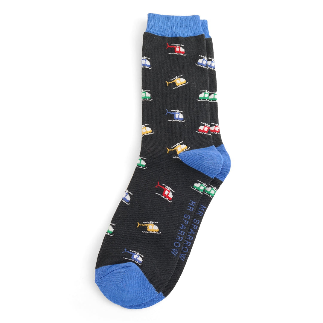 Helicopters Bamboo Socks in Green by Mr Sparrow | Bamboofeet