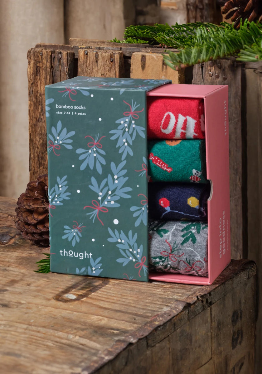 Classic Christmas Bamboo Sock Gift Box of 4 by Thought | Bamboofeet
