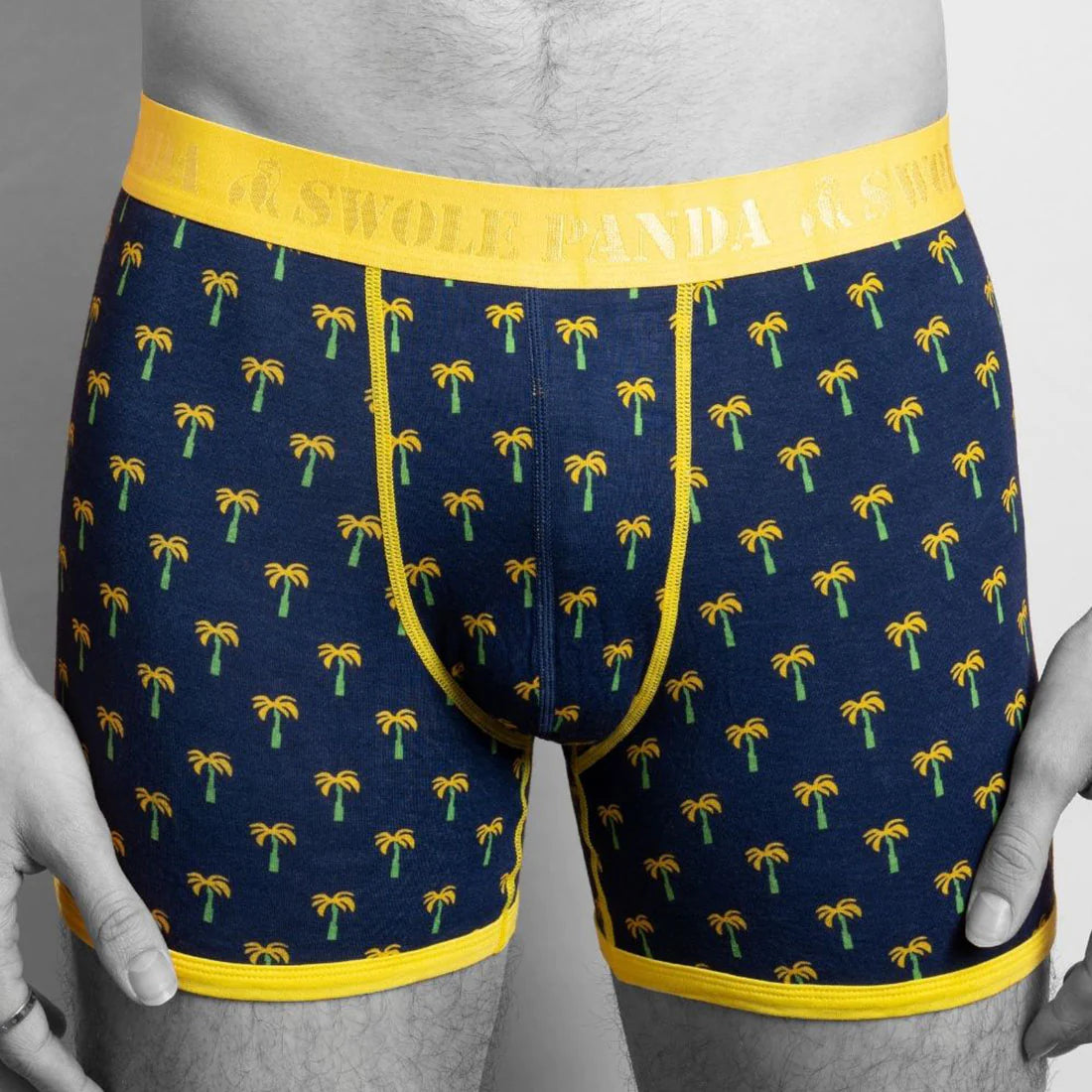 Palm Tree Men's Bamboo Boxers by Swole Panda - Yellow Band – Bamboofeet